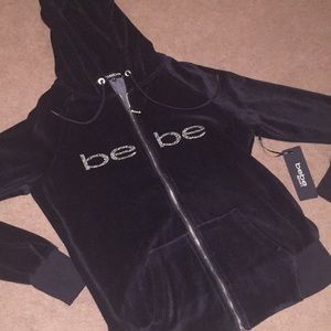 bebe | Sweaters | New Bebe Velour Track Jacket Rhinestone Hoodie | Poshmark